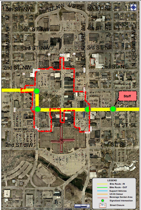 Maps show RAGBRAI route into and out of Mason City, beer garden area - NorthIowaToday.com