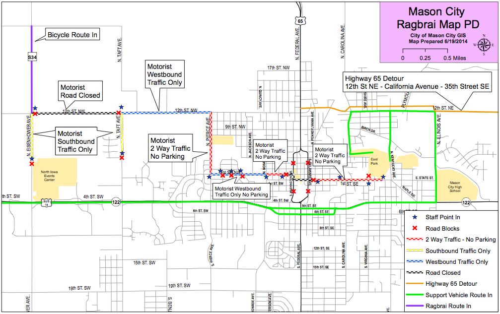 Maps show RAGBRAI route into and out of Mason City, beer garden area - NorthIowaToday.com