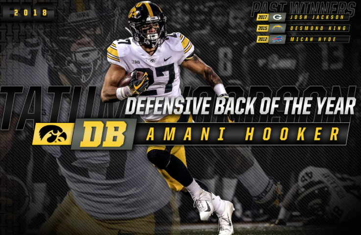 Iowa's Hooker named the Tatum-Woodson Big Ten Defensive Back of the ...