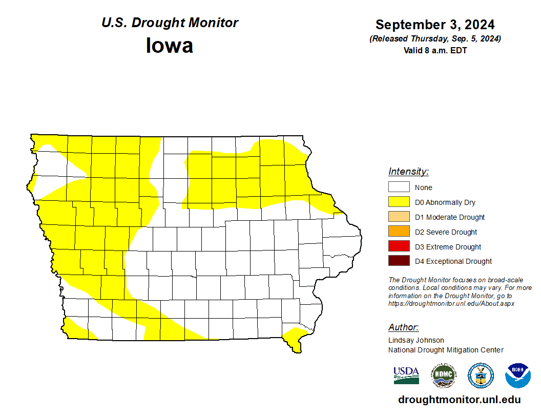 Decreased rainfall in August sees return of dry conditions in Iowa ...